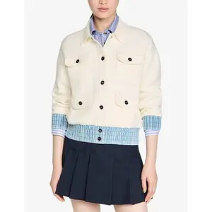 Sandro Denim-hem Knitted Cardigan