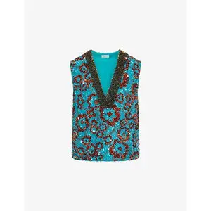 Dries Van Noten Embellished Sleeveless Woven Top - Turquoise