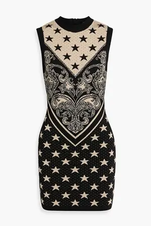 Balmain Jacquard-knit Mini Dress - Black