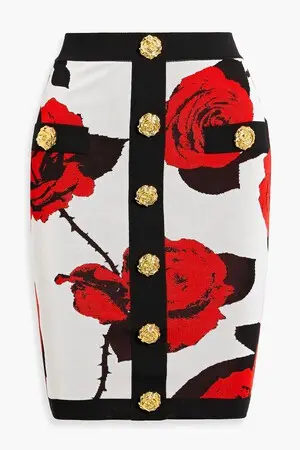 Balmain Floral Jacquard-knit Mini Skirt - Red