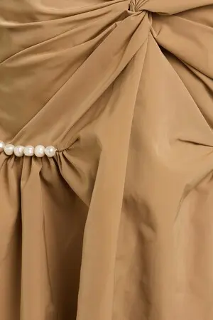 KIKA VARGAS Hebe Strapless Faux Pearl-embellished Woven Top - Sand
