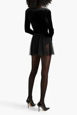 Norma Kamali Pickleball Belted Stretch-velvet And Mesh Mini Dress - Black