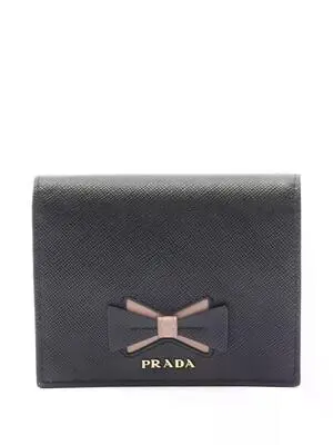 Prada 2010s Bow-detail Saffiano Leather Wallet - Black