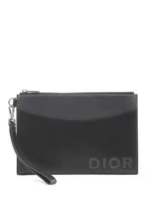 Dior Logo-patch Leather Clutch Bag - Black