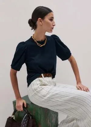 ME+EM Pouf Sleeve Swing Top - Navy