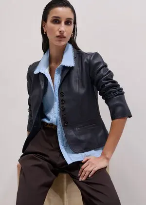 ME+EM Leather Luxe Short Fitted Blazer - Navy