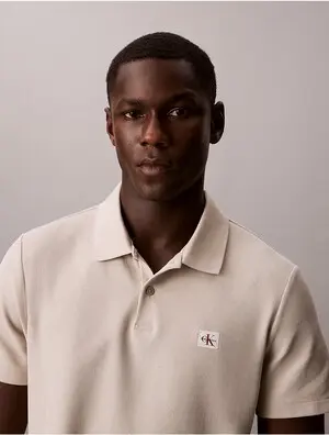 Calvin Klein Woven Monologo Classic Polo Shirt - Unbleached