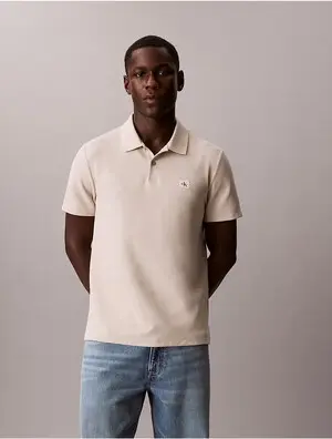 Calvin Klein Woven Monologo Classic Polo Shirt - Unbleached