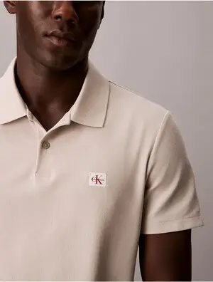 Calvin Klein Woven Monologo Classic Polo Shirt - Unbleached