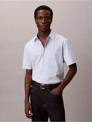 Calvin Klein Cotton Stretch Stripe Short Sleeve Button-down Shirt - Windsurfer