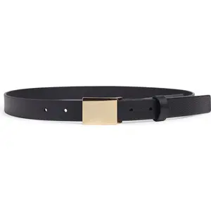 FAVORITE DAUGHTER Plaque Buckle Leather Belt - Black/polished Gold