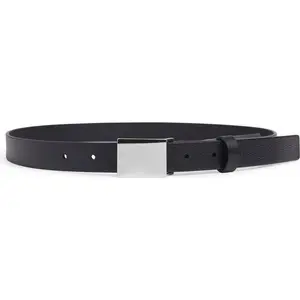 FAVORITE DAUGHTER Plaque Buckle Leather Belt - Black/polished Nickel