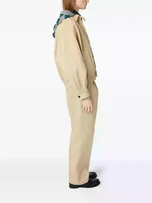 Miu Miu Oversized Zip-up Jacket With Embroidered Logo - Neutrals