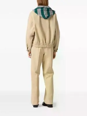 Miu Miu Oversized Zip-up Jacket With Embroidered Logo - Neutrals