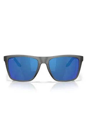 COSTA DEL MAR Mainsail Xl 59mm Mirrored Polarized Square Sunglasses - Gray Smoke/blue Mirror 580p