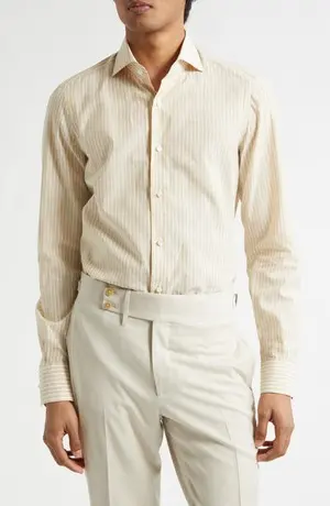 Isaia Stripe Cotton & Linen Button-up Shirt