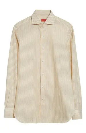 Isaia Stripe Cotton & Linen Button-up Shirt