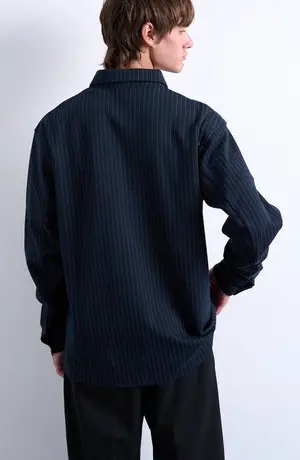 Topman Pinstripe Long Sleeve Polo