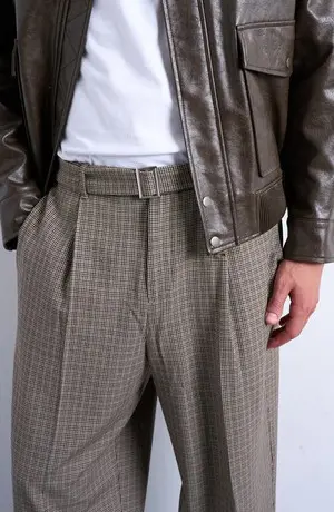 Topman Belted Houndstooth Trousers