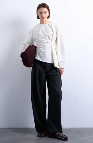 Topshop Asymmetric Pleat Front Top