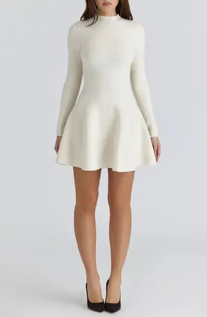 House Of Cb Long Sleeve Merino Wool Blend Cocktail Dress - Cream