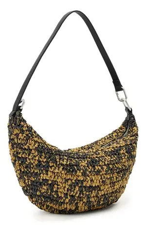 ALLSAINTS Micro Luna Raffia Shoulder Bag - Biscuit/black
