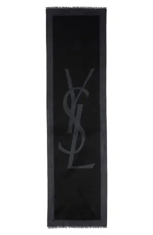 Saint Laurent Cassandre Silk Scarf - Black/dark Grey