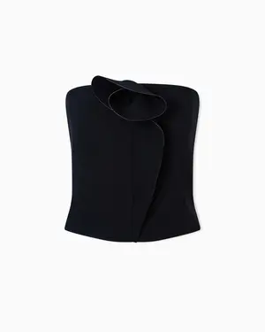 Giorgio Armani Silk Cady Bustier Top With Rose Detail - Black
