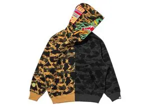 A BATHING APE X Clot Camo Split Shark Hoodie