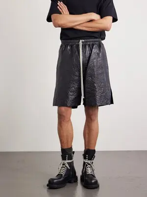 Rick Owens Wide-leg Textured Leather Drawstring Shorts - Black