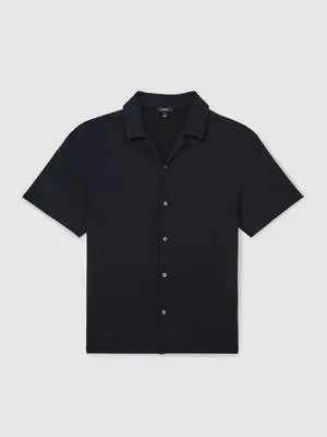 REISS Cedric Textured Cuban-collar Shirt - Navy