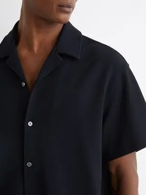 REISS Cedric Textured Cuban-collar Shirt - Navy