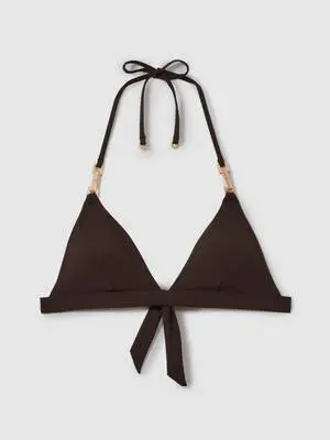 REISS Riah Triangle Halter-neck Bikini Top - Chocolate