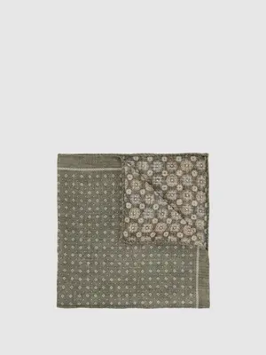 REISS Pier Silk Diamond-print Pocket Square - Sage Green
