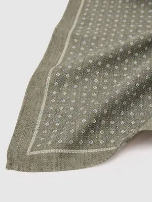 REISS Pier Silk Diamond-print Pocket Square - Sage Green