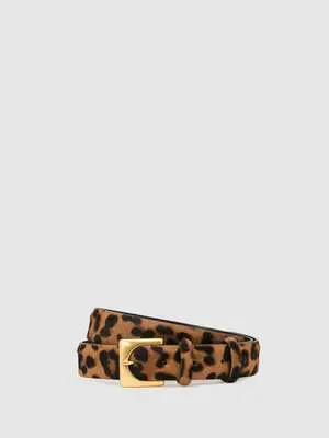 REISS Belinda Leopard Pony-hair Belt With Square Buckle - Animal