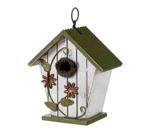 GLITZHOME 8.75'h Distressed Solid Wood Decorati Ve Birdhouse - One-color