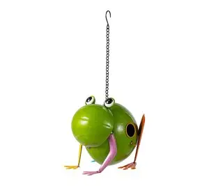 GLITZHOME 9l Metal Glossy Frog Outdoor Garden Birdhouse - One-color