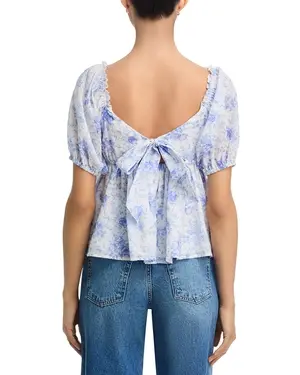 Aqua Floral Puff Sleeve Top
