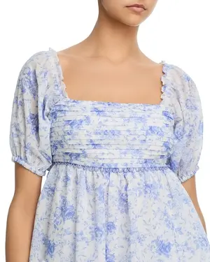 Aqua Floral Puff Sleeve Top