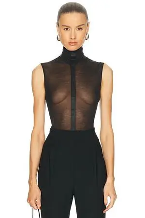 MUGLER Sheer Sleeveless Turtleneck Bodysuit