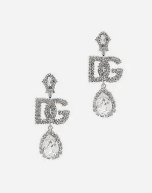Dolce & Gabbana Rhinestone-detailed Logo Drop Earrings - Silver