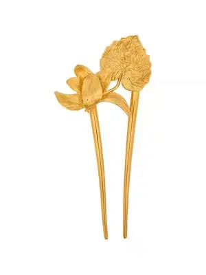 Oscar De La Renta Flower And Leaf Hair Pins - Gold