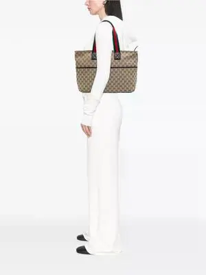 Gucci Gg Canvas Web Tote Bag - Brown