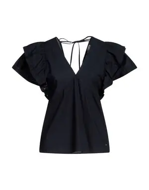 Tommy Hilfiger Cotton Poplin Top With Ruffles And Lace Trims - Blue