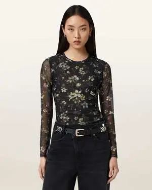ALLSAINTS Ellie Mesh Long Sleeve T-shirt - Black