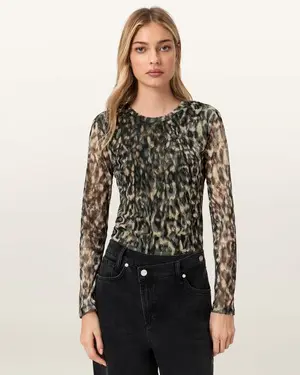 ALLSAINTS Ellie Mesh Long Sleeve T-shirt - Brown