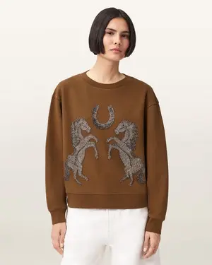 ALLSAINTS Luck Embellished Pippa Sweatshirt - Brown