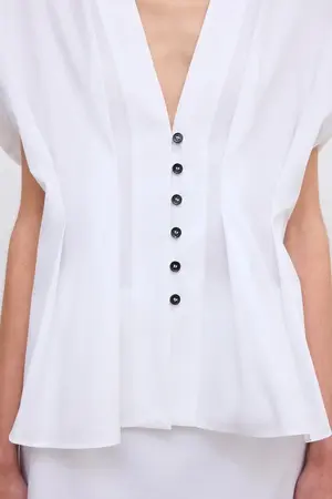 HOUSE OF DAGMAR Pleated V-neck Cap Sleeve Top - White