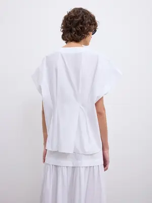 HOUSE OF DAGMAR Pleated V-neck Cap Sleeve Top - White